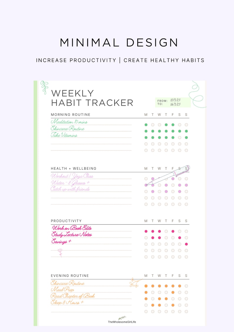 Digital Weekly Habit Tracker | Instant Download | Printable and ...