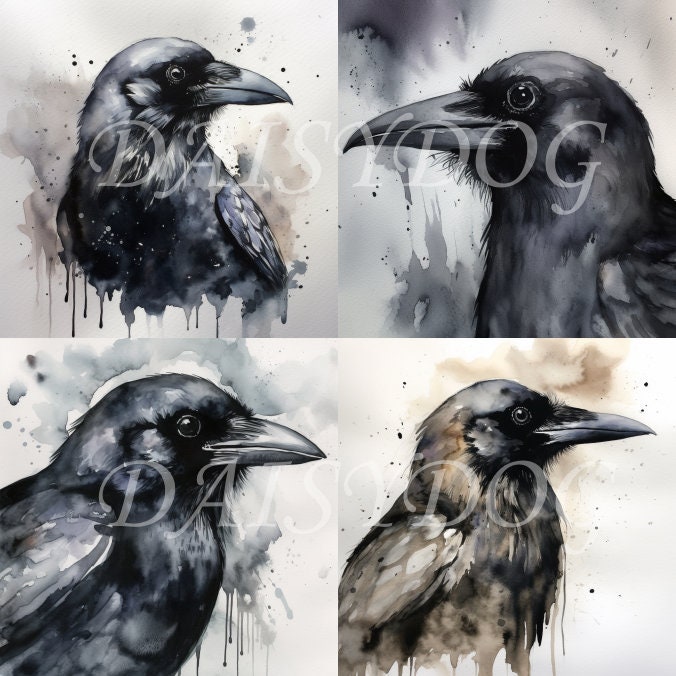 Watercolor Crows PNG, 4k, High-quality Clipart, Includes 8 Crow ...