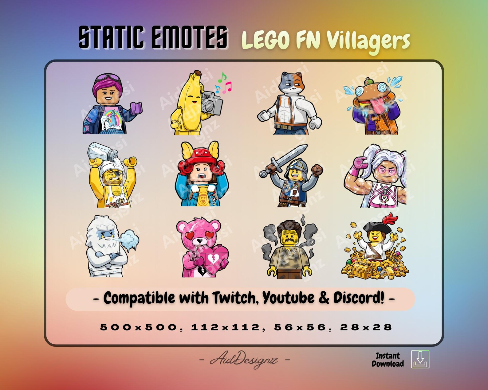 LEGO FN Villager Emotes | X12 Static F-nite Emote Pack for Streamers ...