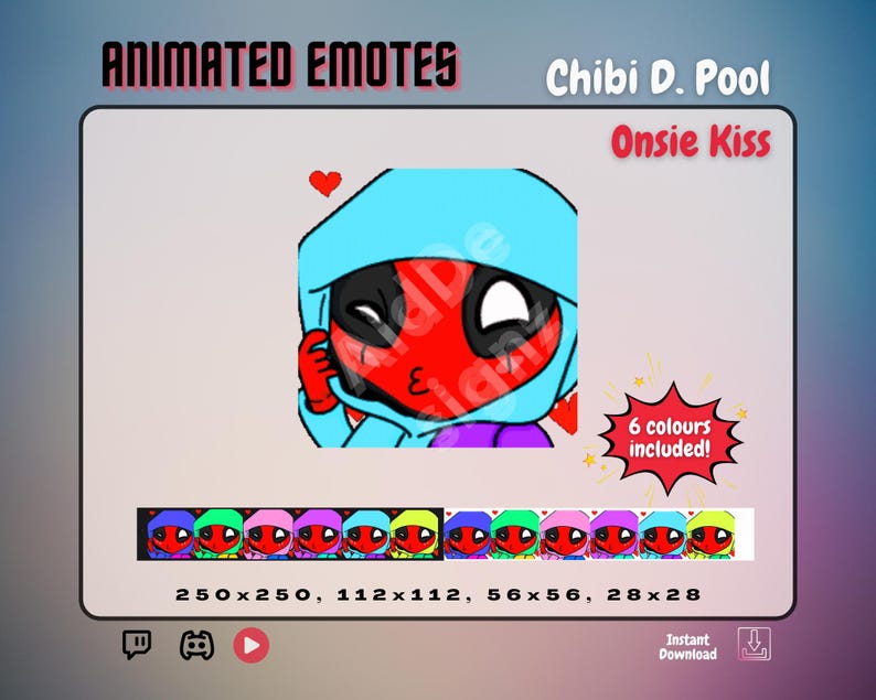 Chibi D. Pool Onsie Kiss ANIMATED EMOTE in 6 COLORS for Twitch, Discord ...