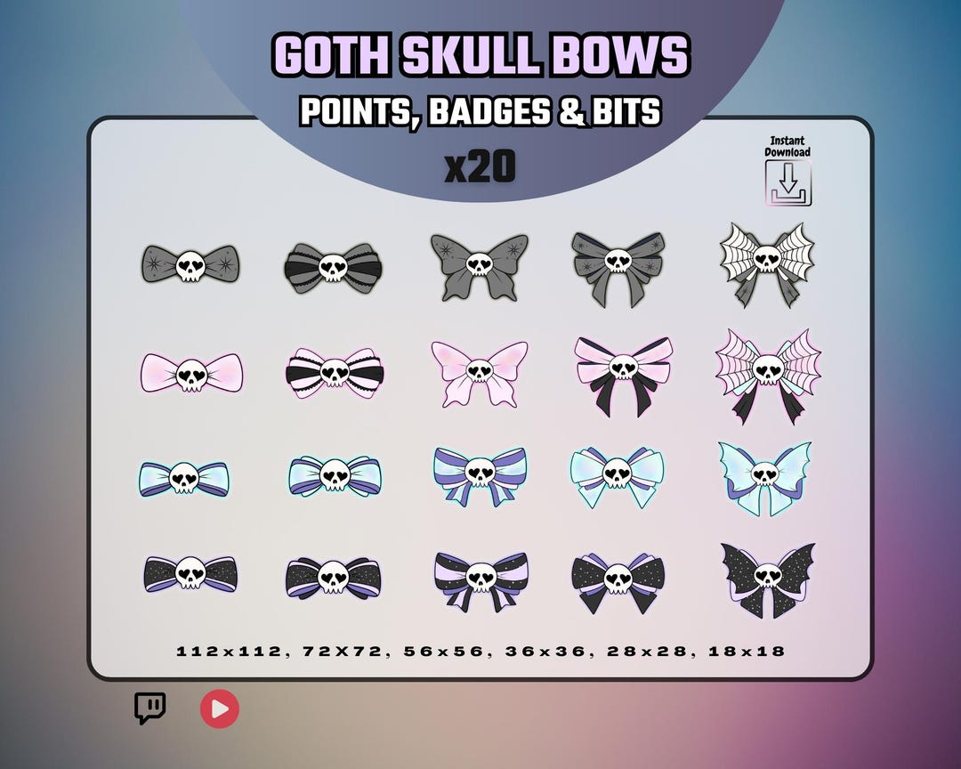 Goth Skull Bow Loyalty Badges X20 | Cute Spooky Pastel Stream Channel ...