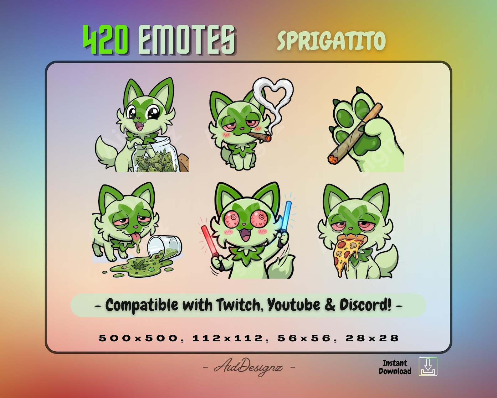 420 Sprigatito Emotes | X6 Static Weed Cat Designs | Streamer Asset for ...