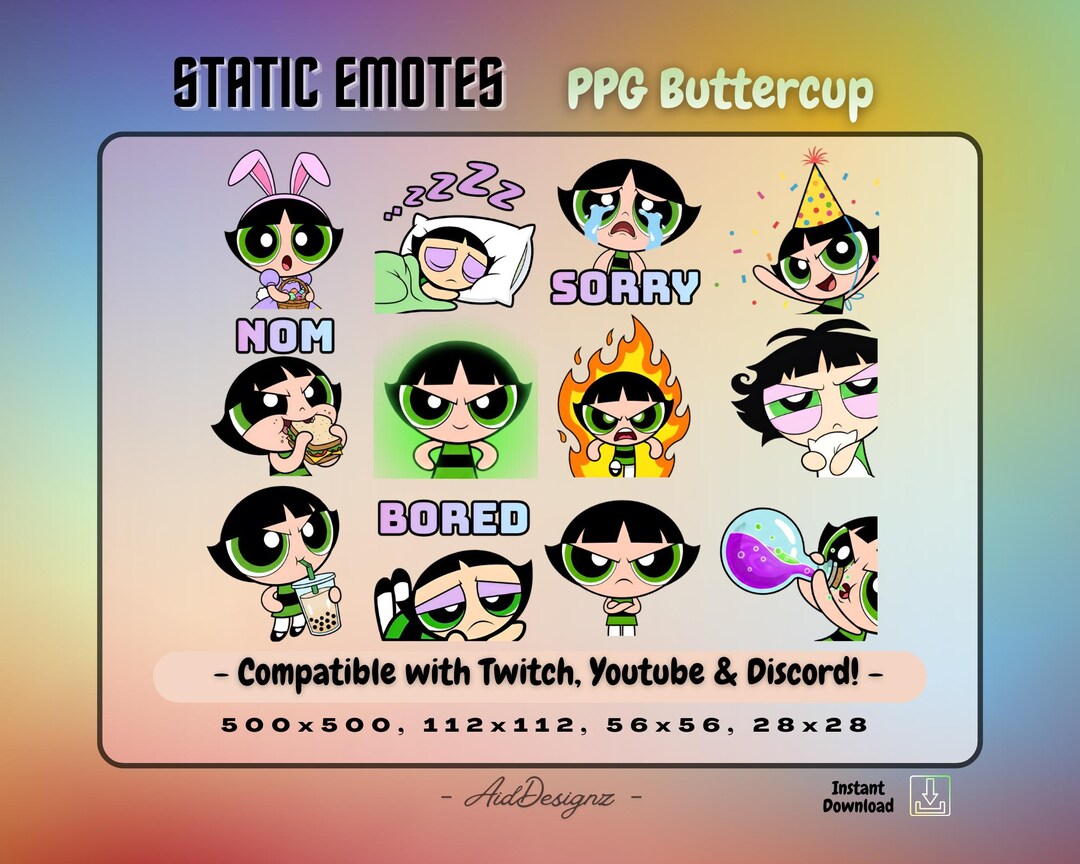 PPG Buttercup Emotes (x12) | Powerpuff Cartoon Static Emotes | Streamer ...