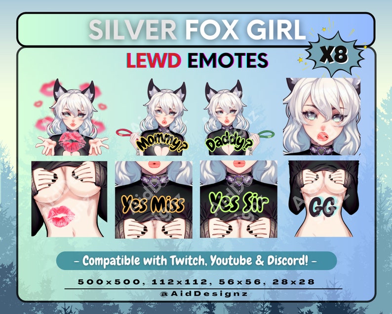 Silver Fox Girl Lewd Emote Set X8 Static Emotes Kisses, Mommy, Daddy ...