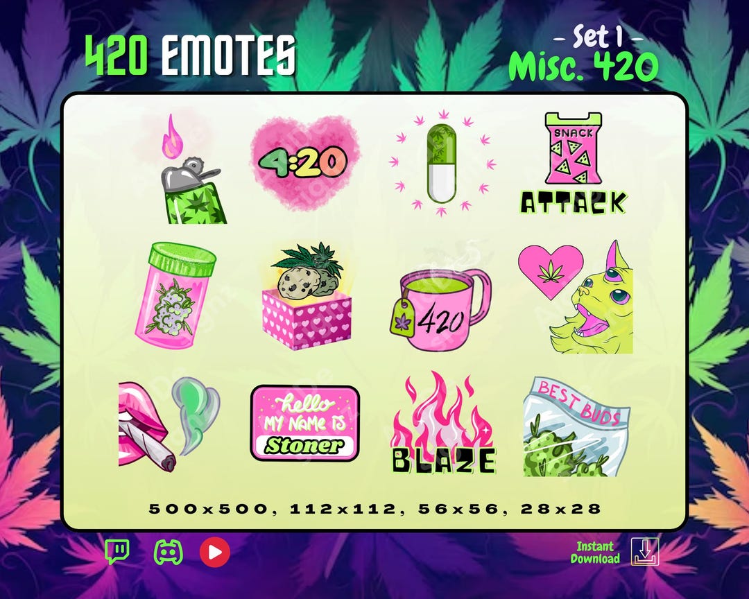 420 Emotes - Miscellaneous| X12 STATIC EMOTES | Pink-green Aesthetic ...
