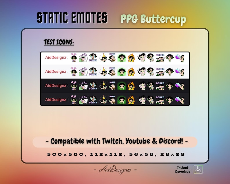 PPG Buttercup Emotes (x12) | Powerpuff Cartoon Static Emotes | Streamer ...