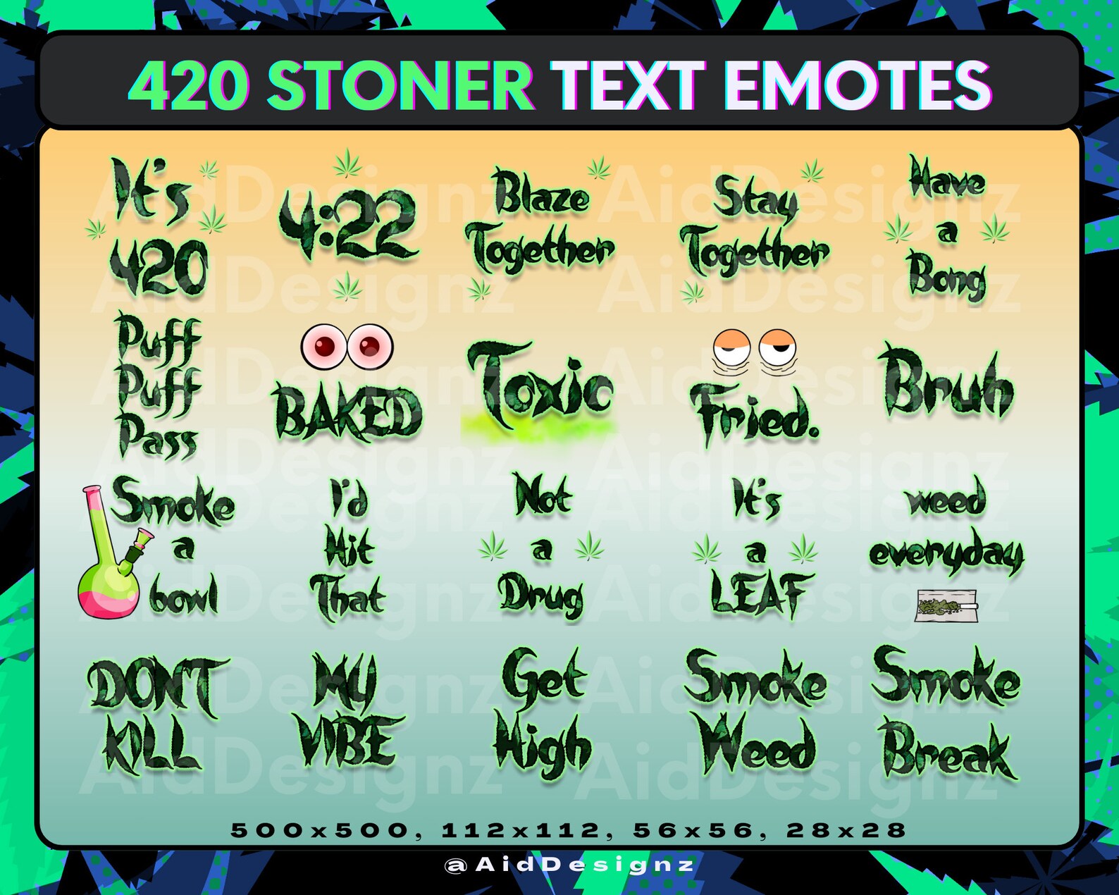 420 Stoner Text Emotes X20 STATIC EMOTES Pot, Cannabis, Weed, Dope ...
