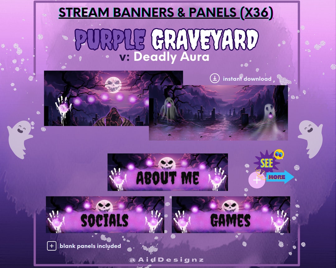 Twitch Banner x2 & Panels x36 Set: Purple Graveyard Deadly Aura Dark ...