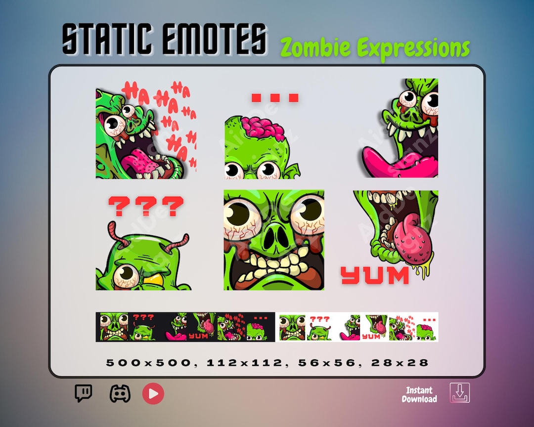 Zombie Expression Emotes | X6 STATIC Halloween Emotes | Green Horrific ...