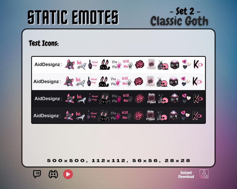 Classic Goth Emotes - Set 2 | X 12 Static Pastel Goth Elements | Pink ...