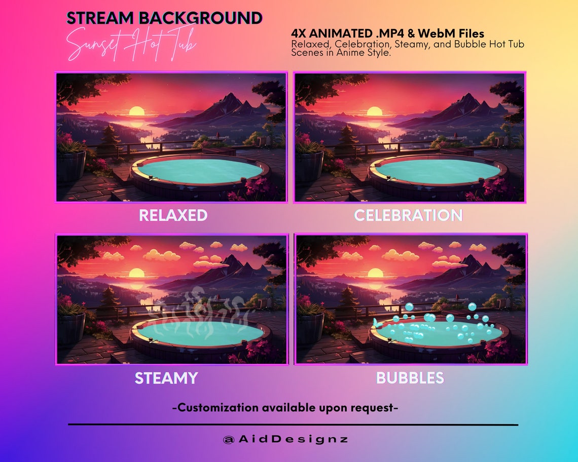 ANIMATED Stream Background: Sunset Hot Tub Vtuber & Pngtuber Asset Lofi ...