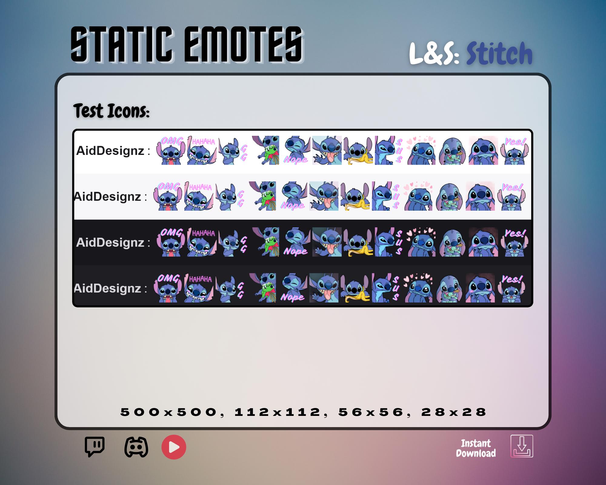 L&S Stitch Reaction Emotes | X12 Static Emotes | Stream Asset | Sad, GG ...