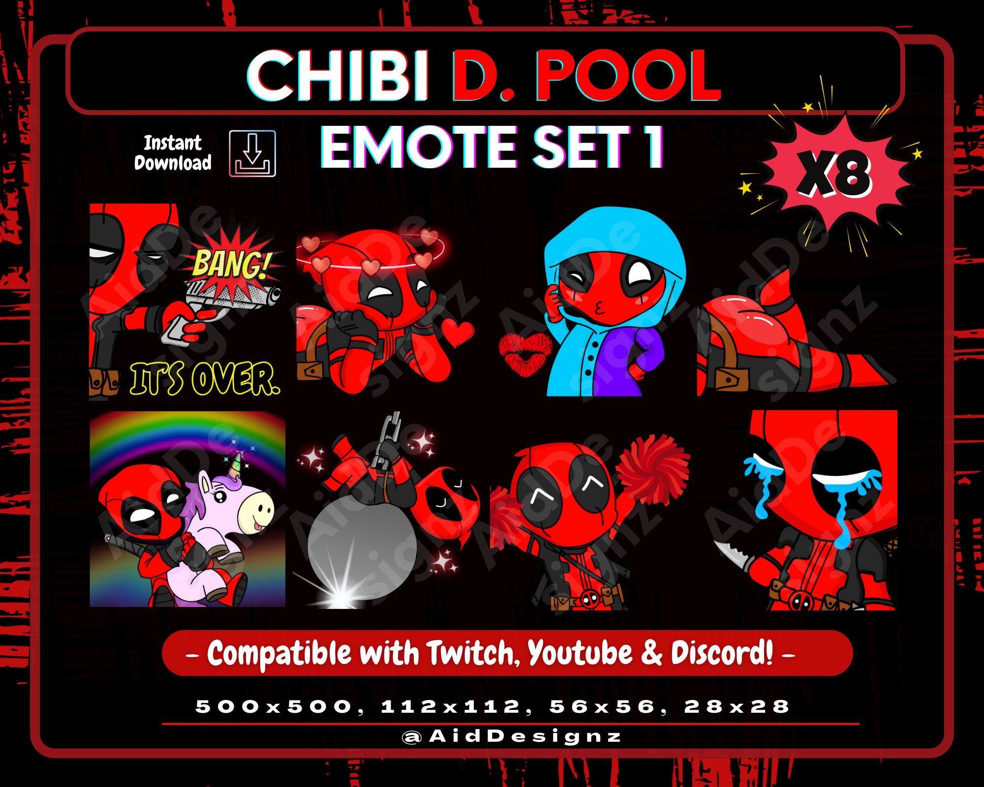 Chibi D. Pool Emote Set X8 for Twitch, Discord & Youtube Streams It's ...