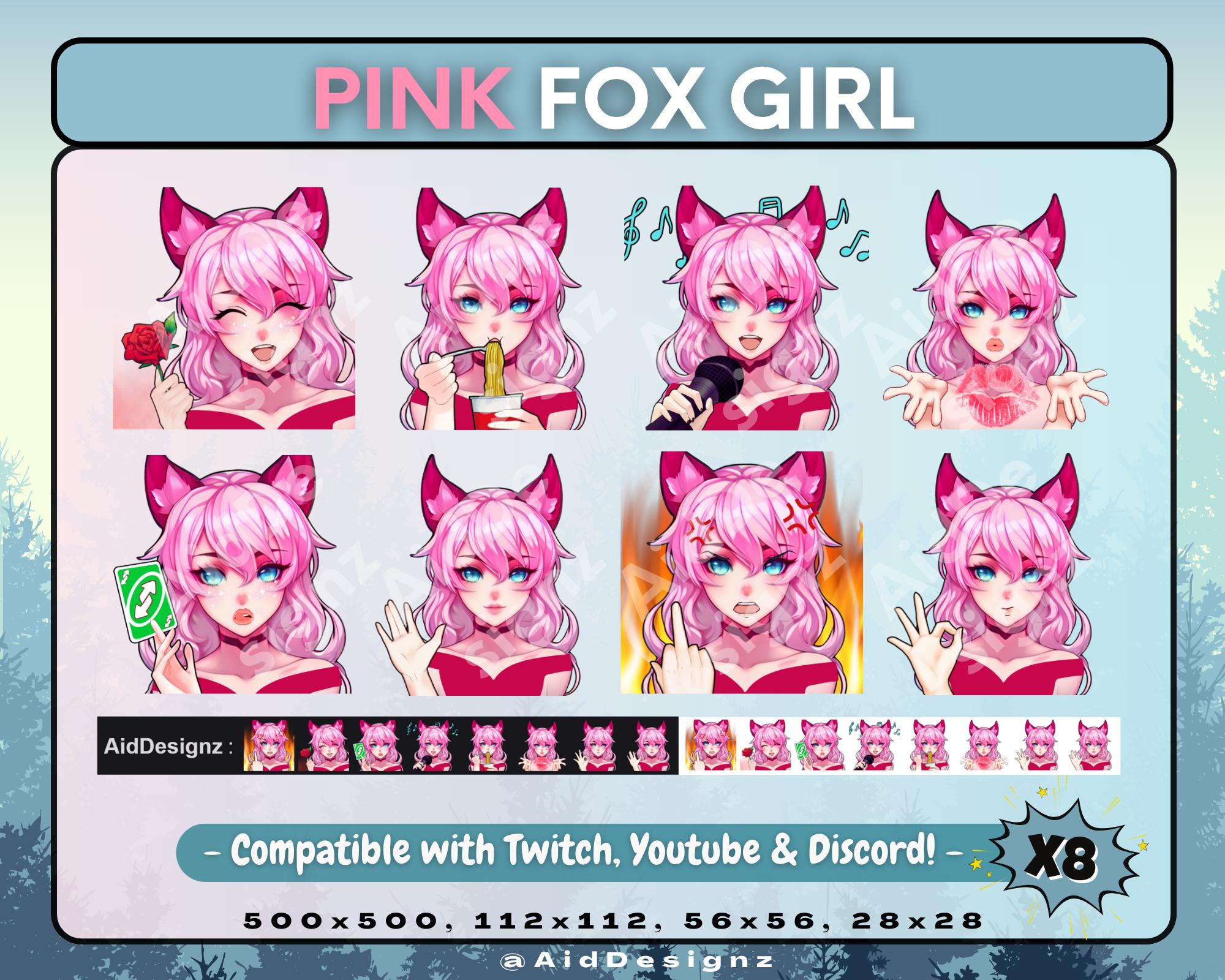 Pink Fox Girl Emotes X8 STATIC Cute Streamer Asset Enamored, Eating ...