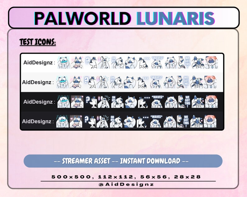 Palworld Pal Lunaris Set of 12 Emotes Stream Asset Thinking, Shy ...