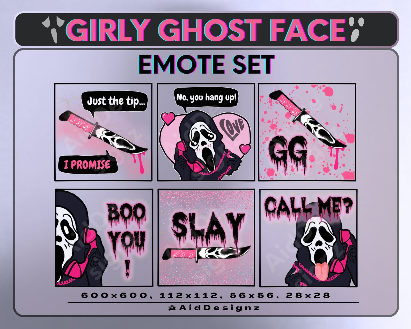 Girly Ghost Face Emote Set of 6 Pink Scream Emotes for Twitch, Discord ...