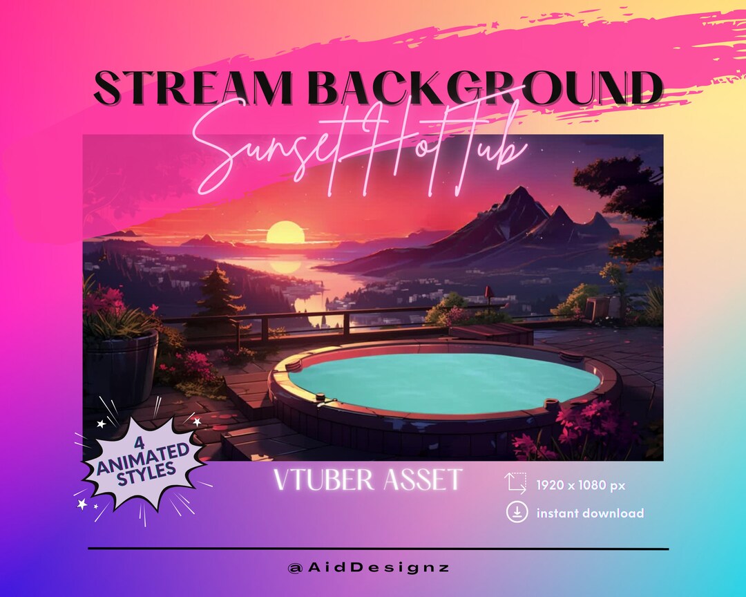 ANIMATED Stream Background: Sunset Hot Tub Vtuber & Pngtuber Asset Lofi ...