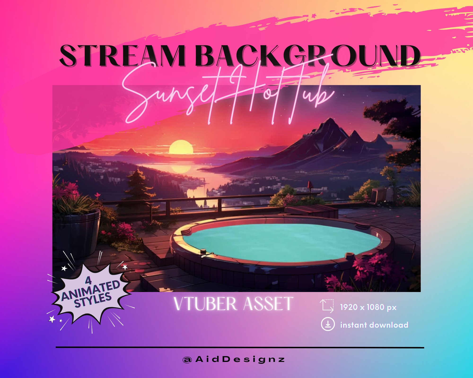 ANIMATED Stream Background: Sunset Hot Tub Vtuber & Pngtuber Asset Lofi ...