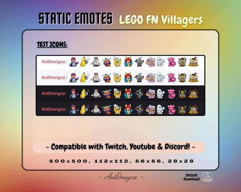 LEGO FN Villager Emotes | X12 Static F-nite Emote Pack for Streamers ...