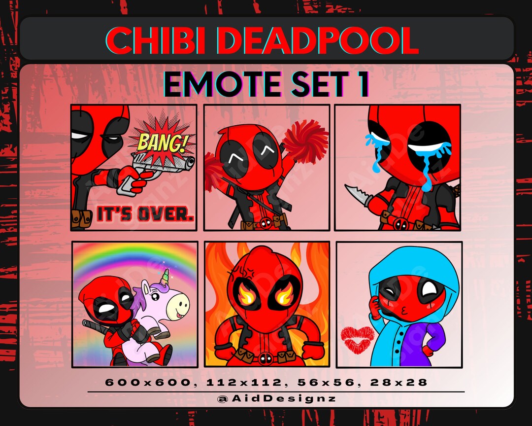 Chibi Deadpool Emote Set of 6: Set 1 Marvel Emotes for Twitch, Discord ...