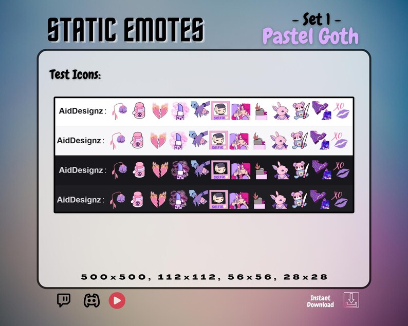 Pastel Goth Emotes Set 1 X 12 Static Pastel Goth Elements Pink and ...