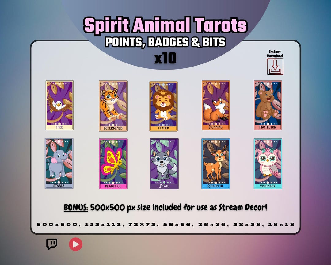 Spirit Animal Tarot Card Loyalty Badges & Stream Decor X10: Cartoon Ed ...