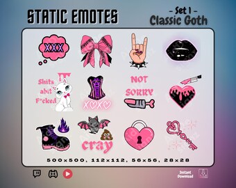 Classic Goth Emotes - Set 2 | X 12 Static Pastel Goth Elements | Pink ...