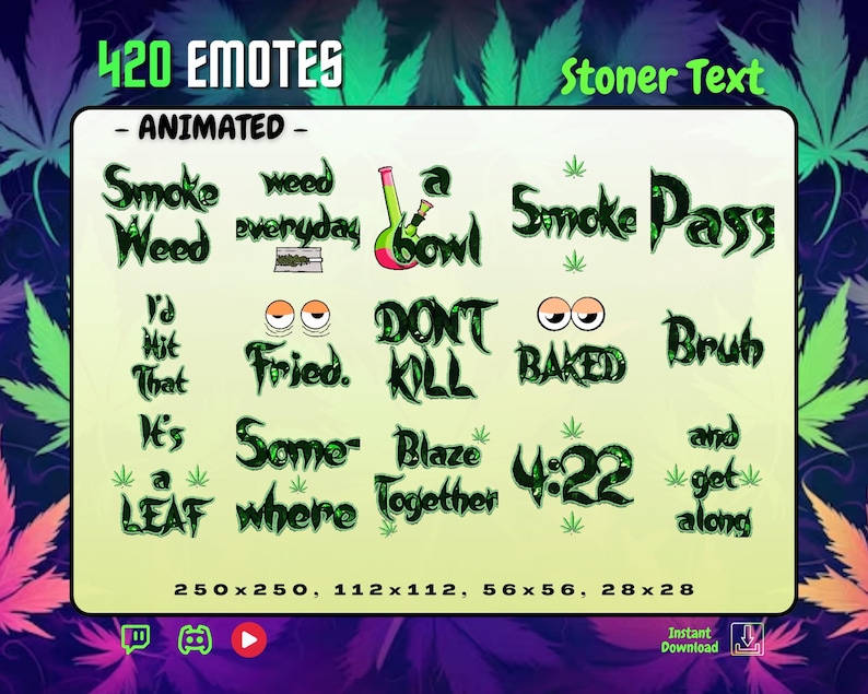 420 Stoner Text Emotes X15 ANIMATED EMOTES Pot, Cannabis, Weed, Dope ...