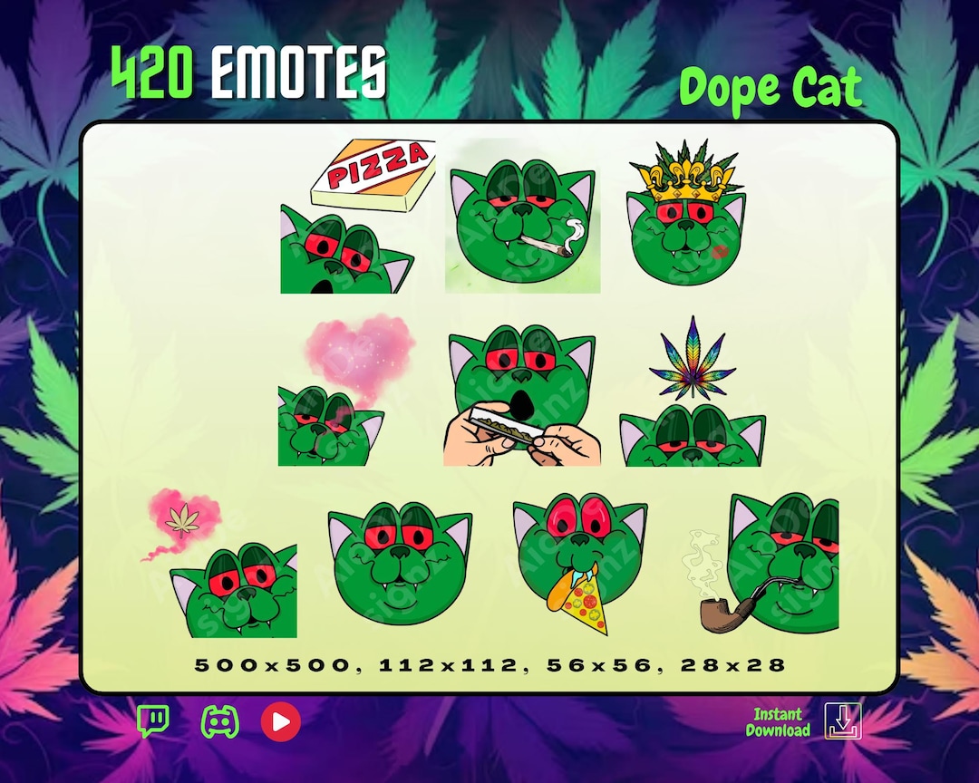 420 Dope Cat Emotes | X10 STATIC EMOTES | Chibi Stoner Cat Streamer ...