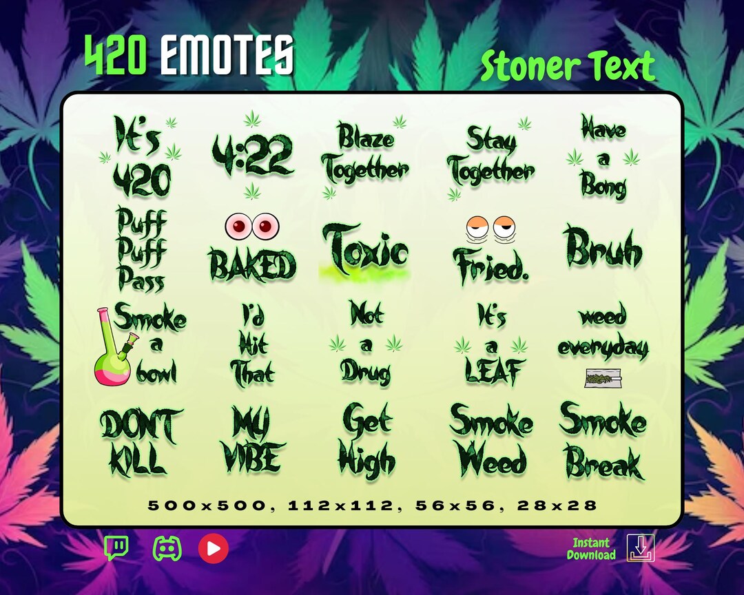 420 émoticônes pour stoner | EMOTES STATIQUES x20 | Pot, cannabis, weed ...