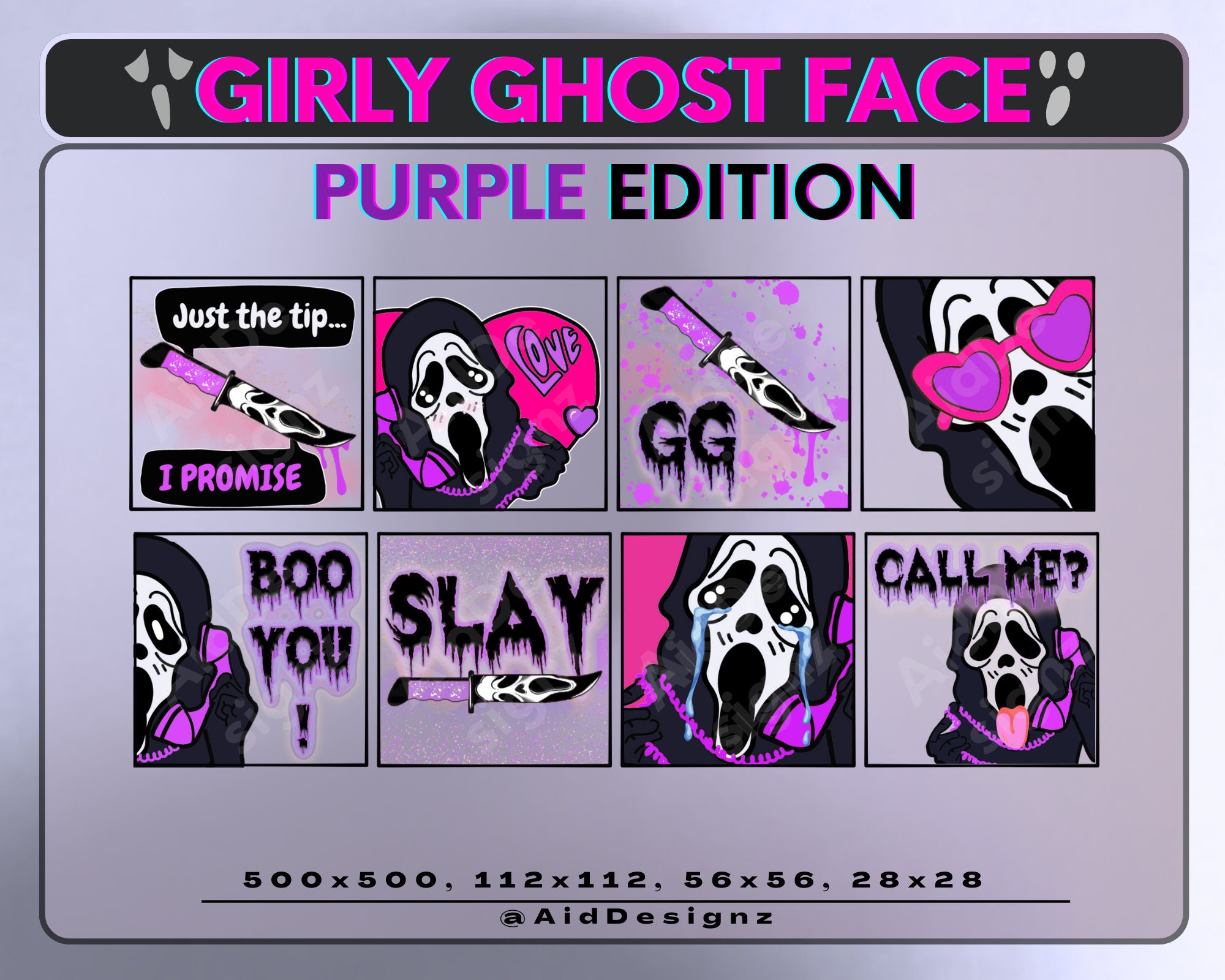 Girly Ghost Face Purple Edition, Set of 8 Emotes Scream Emotes for ...