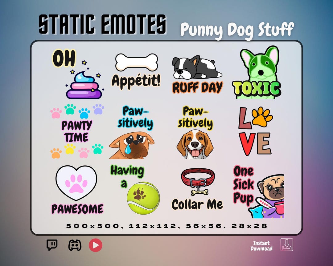 Punny Dog Emote Set | X12 Static Emotes Stream Assets | Oh Shit, Bone ...