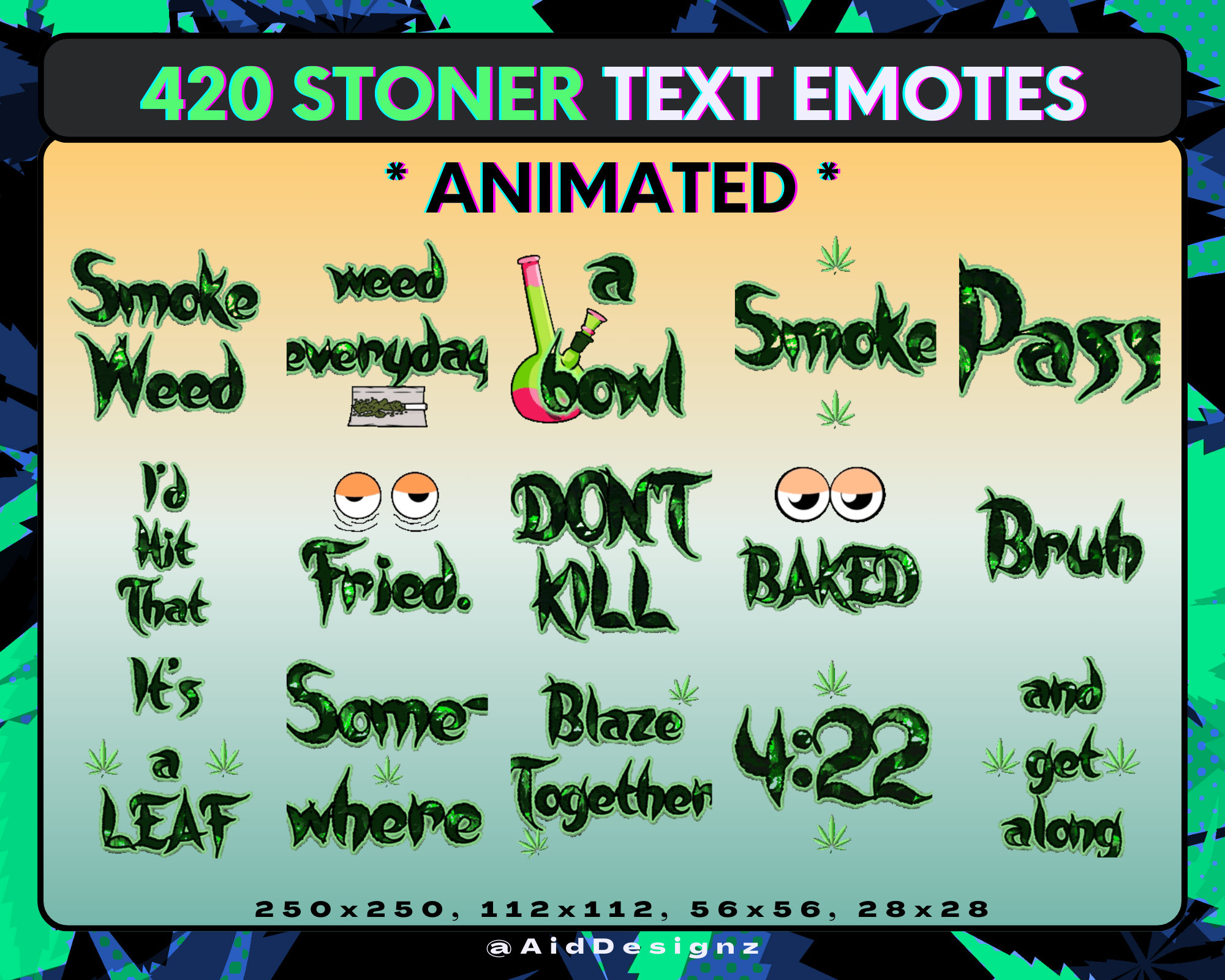 420 Stoner Text Emotes X15 ANIMATED EMOTES Pot, Cannabis, Weed, Dope ...