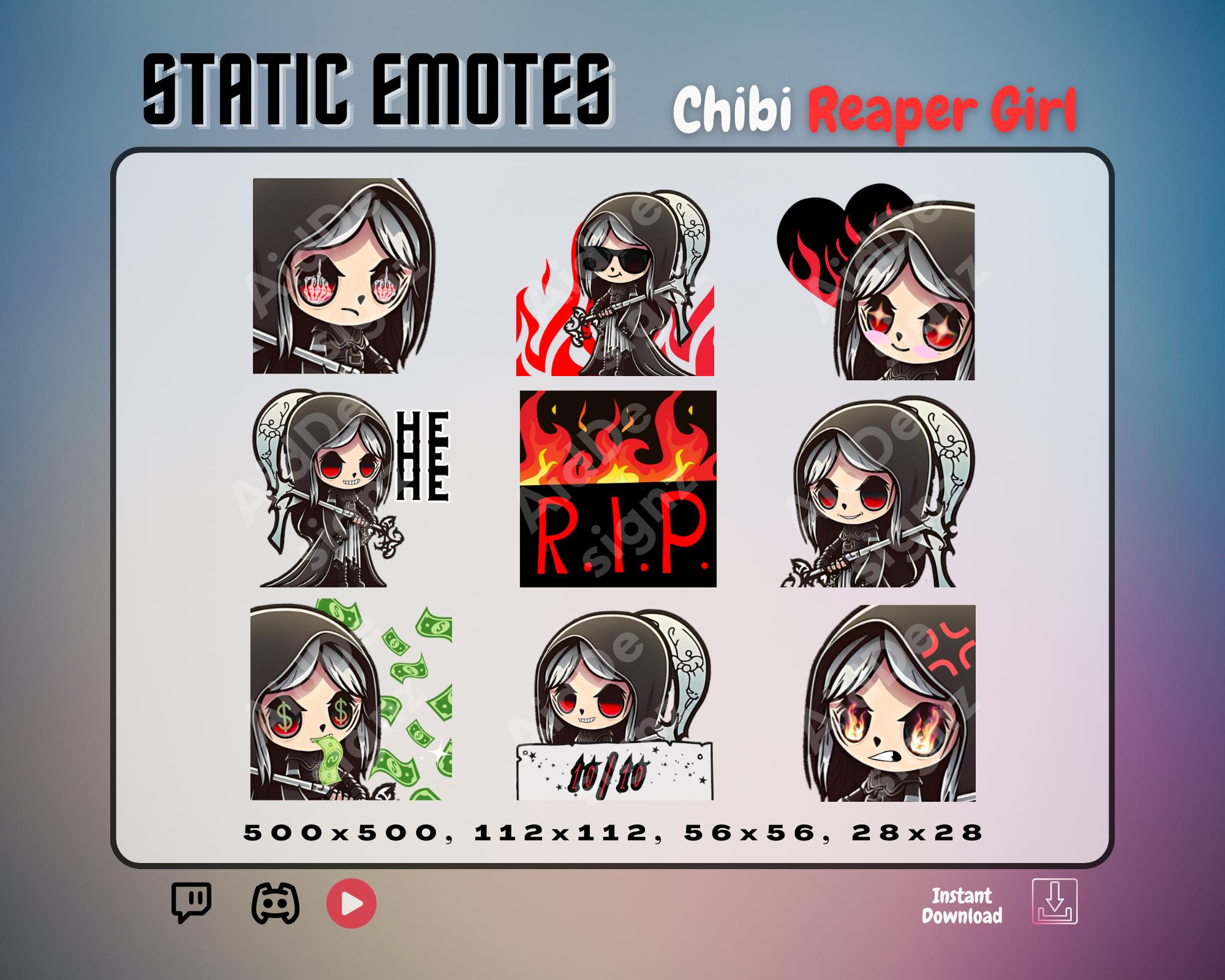Chibi Reaper Girl Emotes - Red Eyes, Red Flame Edition X9| Cute ...