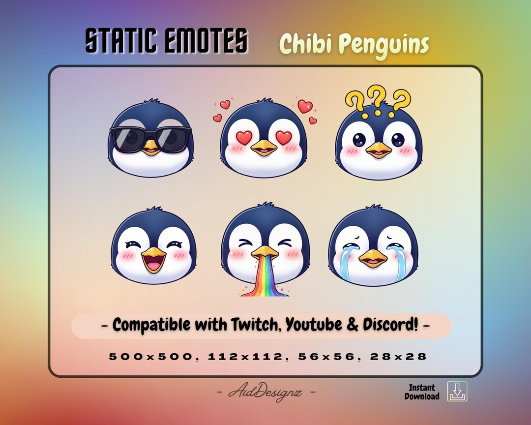 Chibi Penguin | X6 Static Emotes | Streamer Asset | Crying, Happy, Love ...
