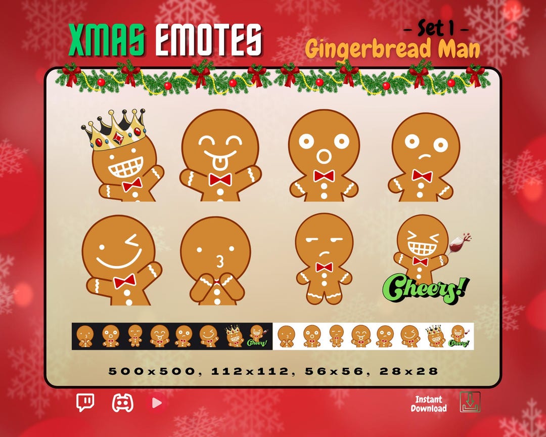 Gingerbread Man: Set 1 X8 Static XMAS EMOTES Streamer Asset Cheers ...