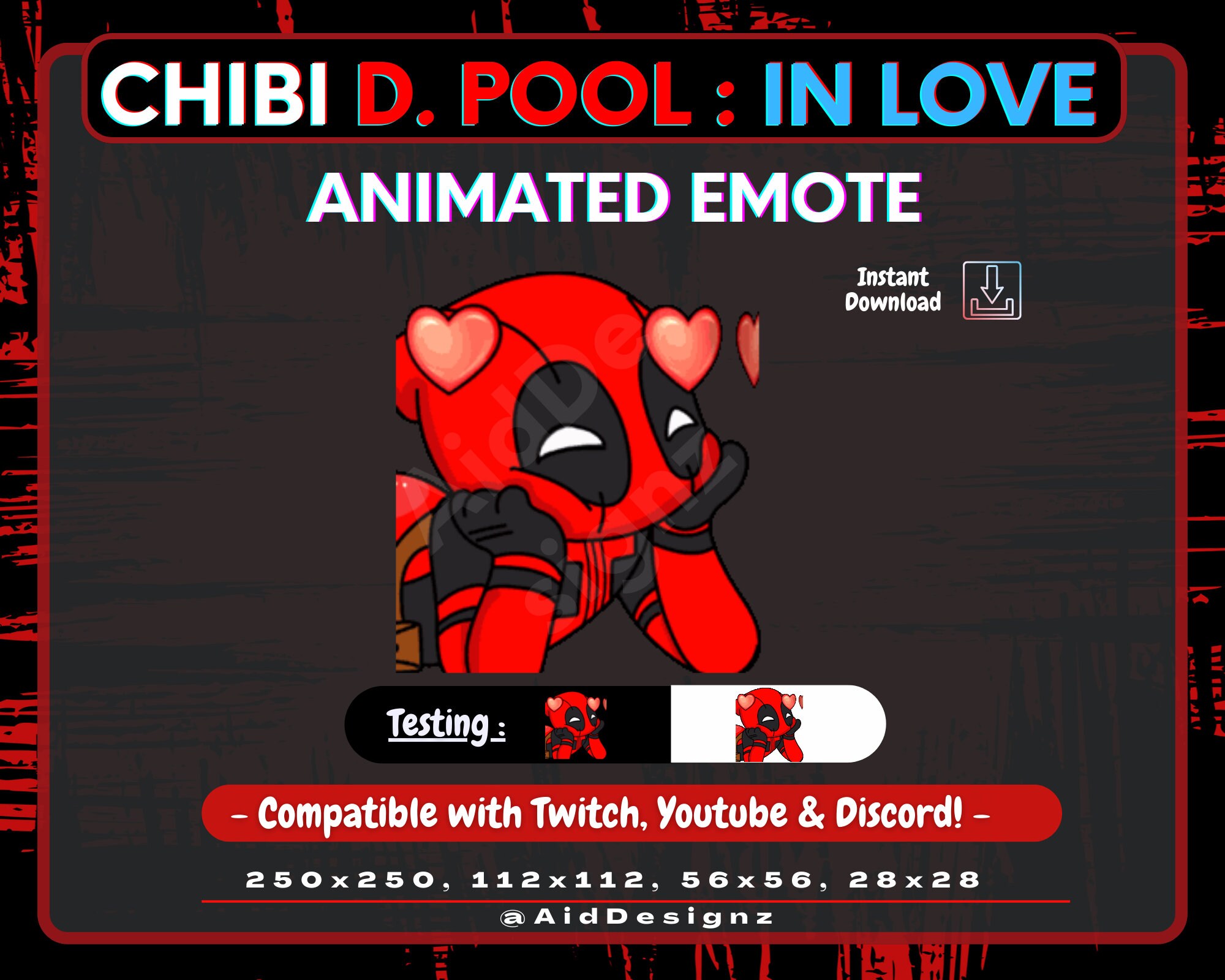 Chibi D. Pool in Love Emote ANIMATED EMOTE for Twitch, Discord ...