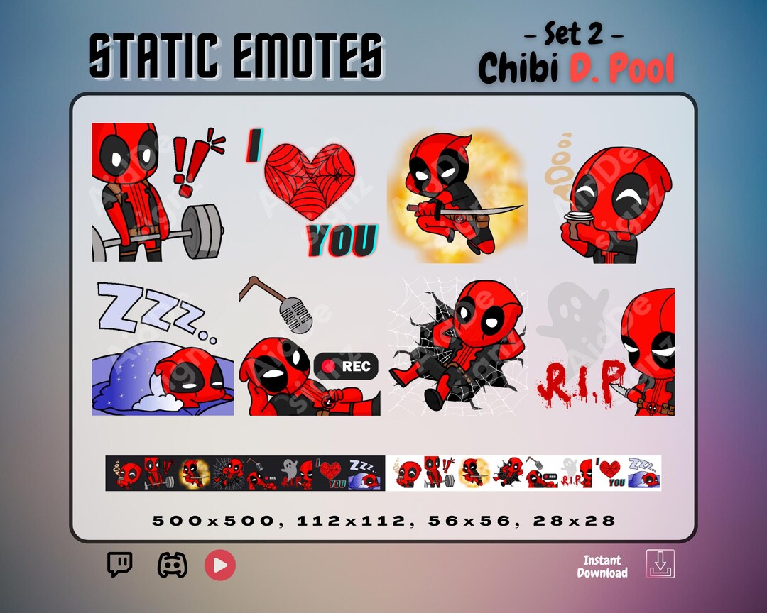 Chibi D. Pool Emotes: Set 2 | X8 STATIC | Streamer Asset | Deadlift, I ...
