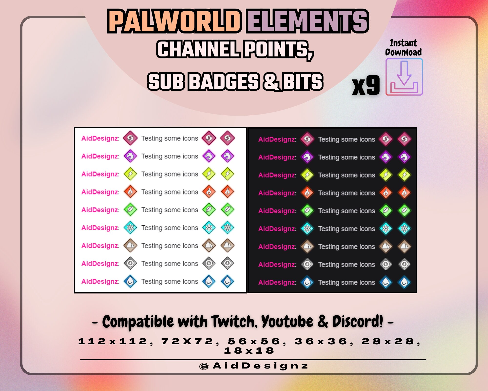 Palworld Pal Elements X9 Black Outline Stream Points, Sub Badges/bits ...