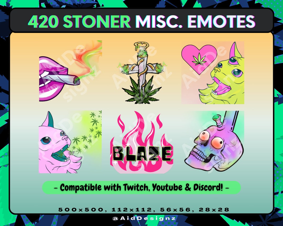 420 Stoner Miscellaneous Emotes X6 STATIC EMOTES Purple Pink Aesthetic ...