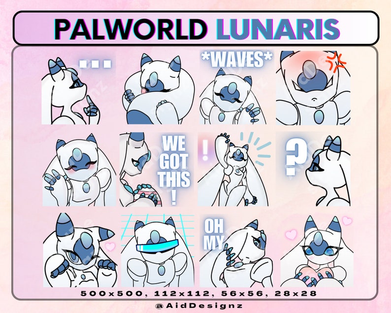 Palworld Pal Lunaris Set of 12 Emotes Stream Asset Thinking, Shy ...
