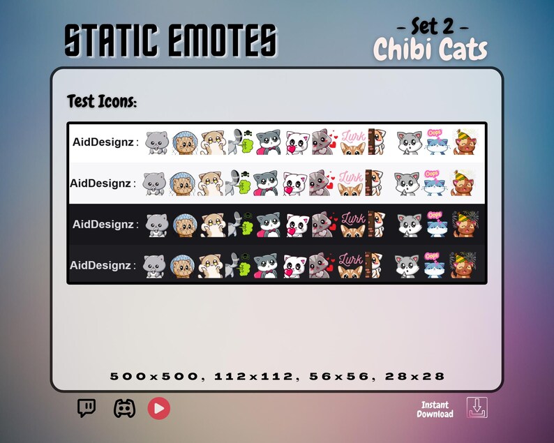 Chibi Cat Emote Set 2 | X12 Static Emotes | Cute Kawaii Stream Asset ...