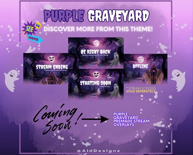 Twitch Banner x2 & Panels x36 Set: Purple Graveyard Deadly Aura Dark ...