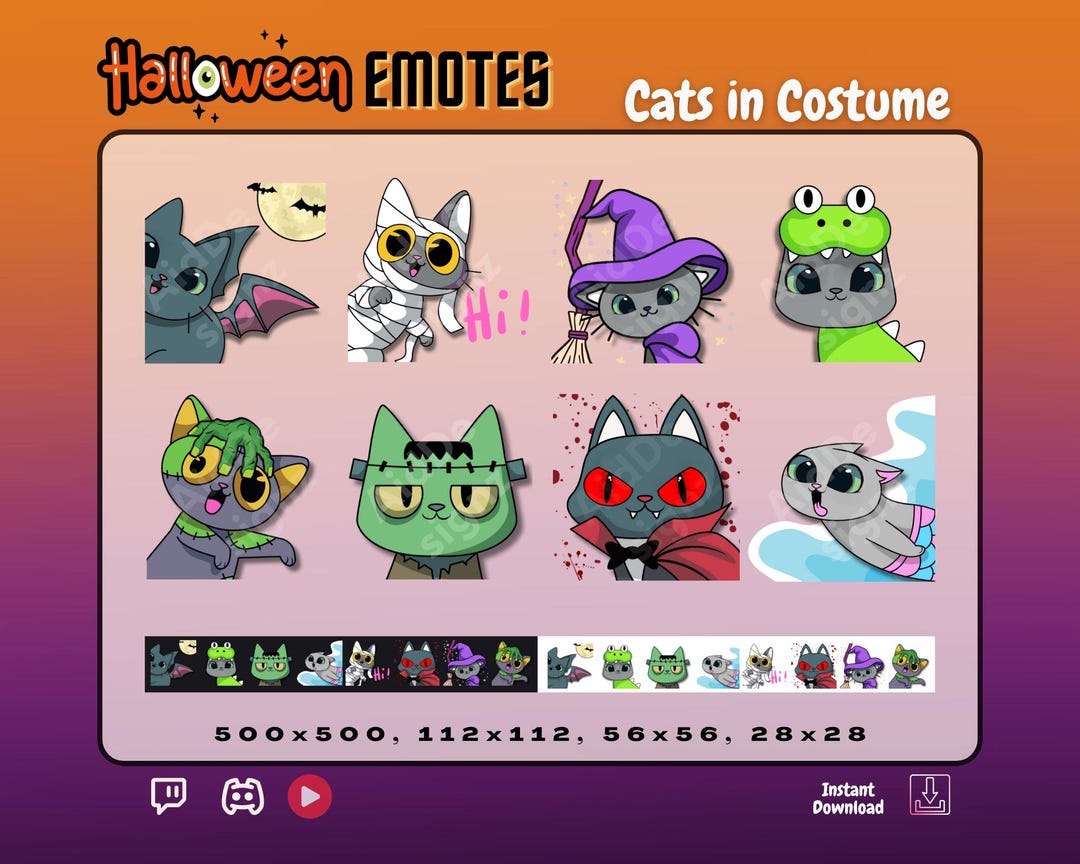 Halloween Cat Emotes | X8 STATIC Emotes of Cats in Costumes| Stream ...