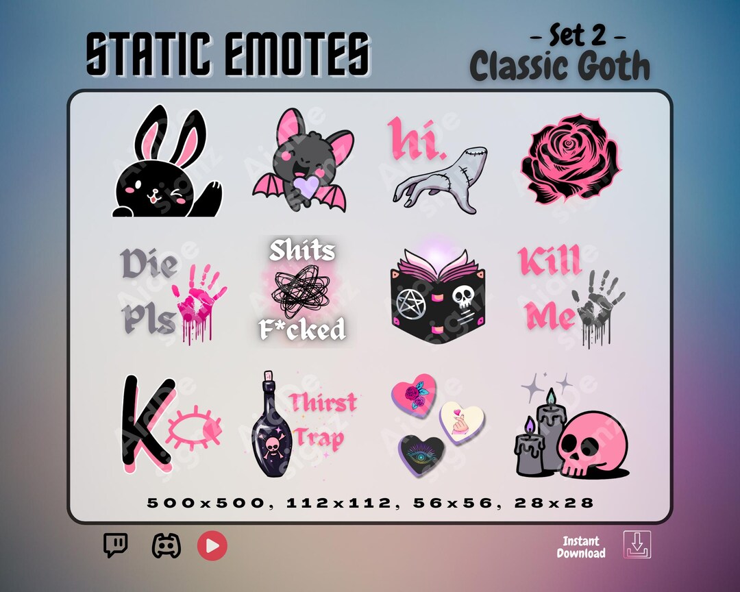 Classic Goth Emotes - Set 2 | X 12 Static Pastel Goth Elements | Pink ...