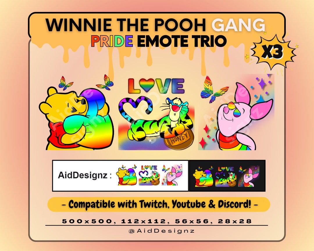 Winnie the Pooh Gang: Pride Emote Trio Stream Asset for Twitch, Discord ...