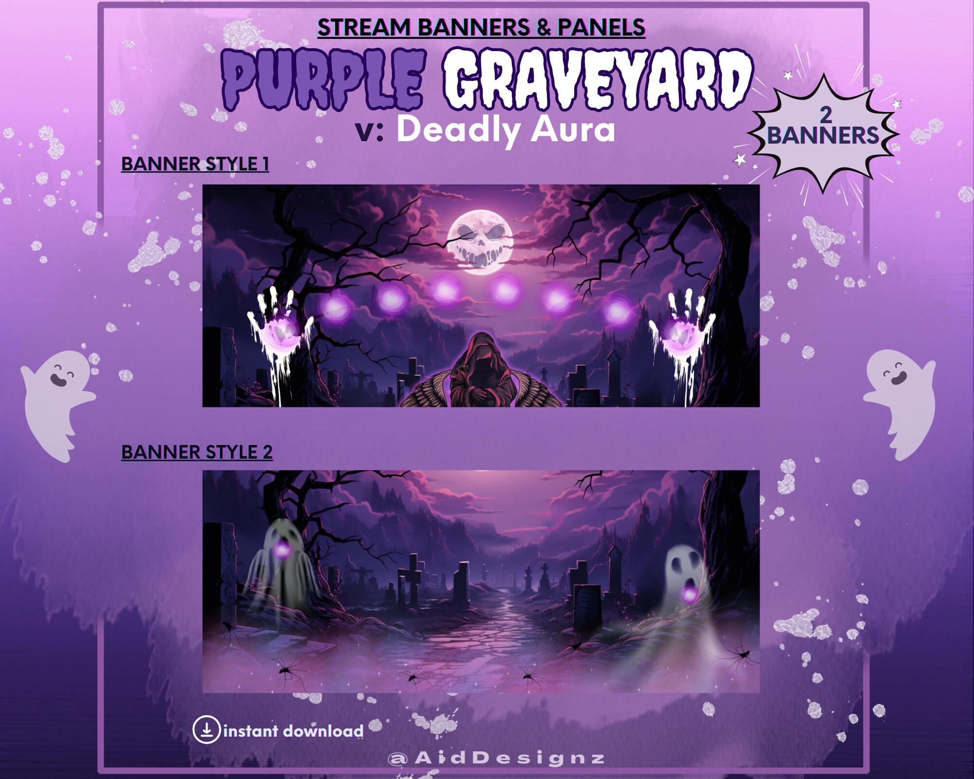 Twitch Banner (x2) & Panels (x36) Set: Purple Graveyard - Deadly Aura ...