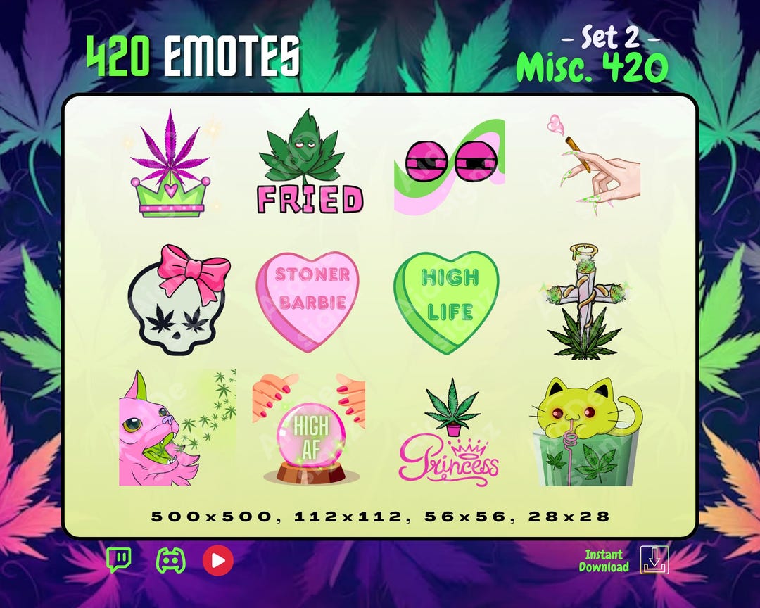 420 Emotes - Miscellaneous Set 2 | X12 STATIC EMOTES | Pink-green ...