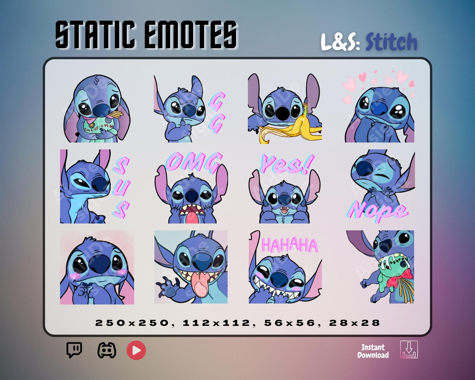 L&S Stitch Reaction Emotes | X12 Static Emotes | Stream Asset | Sad, GG ...