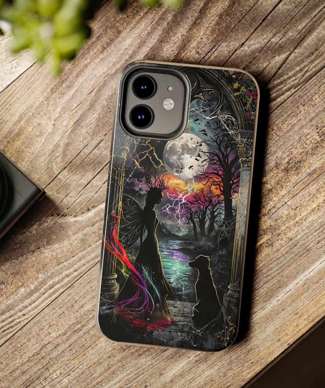 Fairy Grunge Phone Cases, Dog Art Phone Case, Vibrant Fairy and Dog Art ...